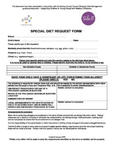 Special Diet Request Form January 2020 – Nutfield Church Primary School